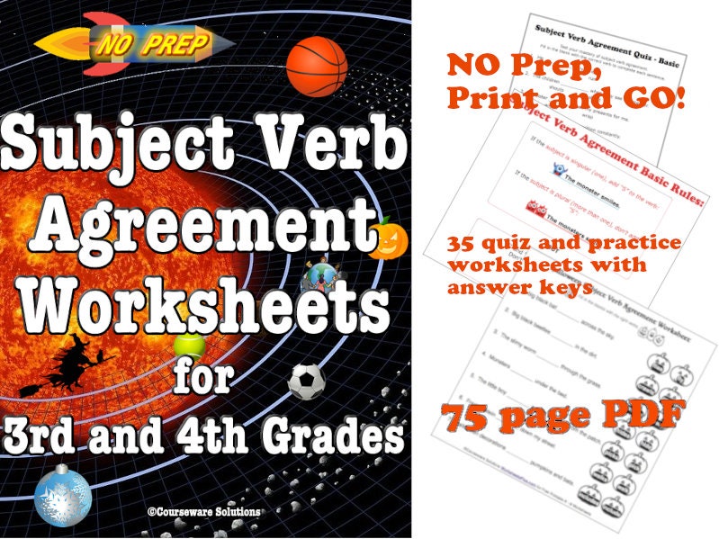 Subject Verb Agreement English Grammar Printable PDF Worksheets, 3rd or ...