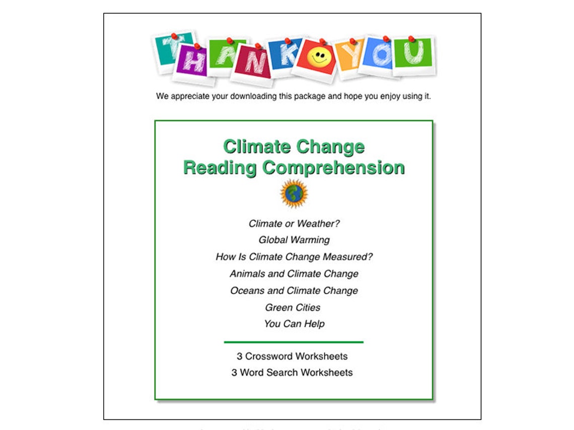 Climate Change Reading Comprehension for 5th Grade and Up - Etsy