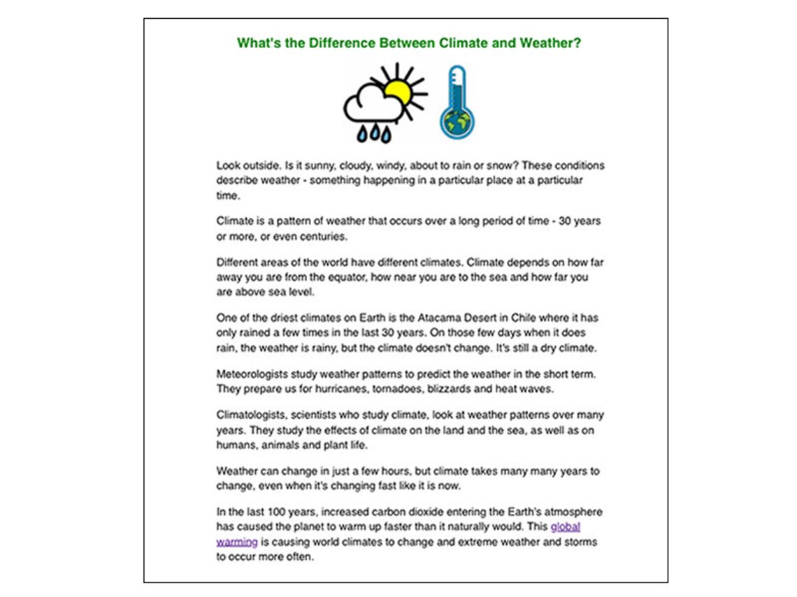 Climate Change Reading Comprehension for 5th Grade and Up - Etsy