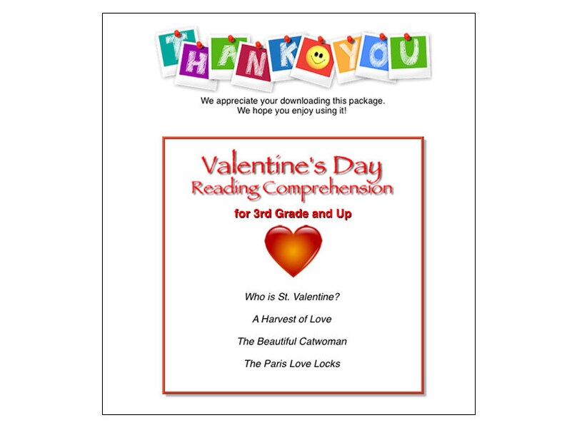 Valentine's Day Reading Comprehension Worksheets - Etsy