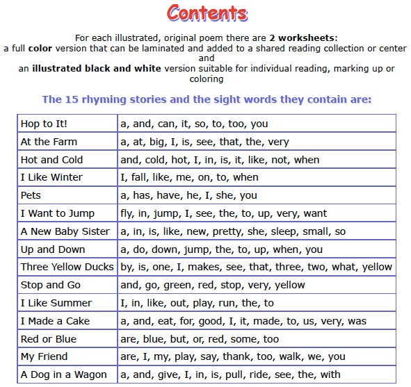 Sight Word Poems for Shared Reading and Coloring - Kindergarten to 1st ...