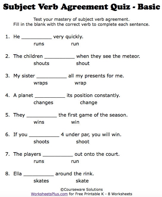 Subject Verb Agreement English Grammar Printable PDF Worksheets, 3rd or ...