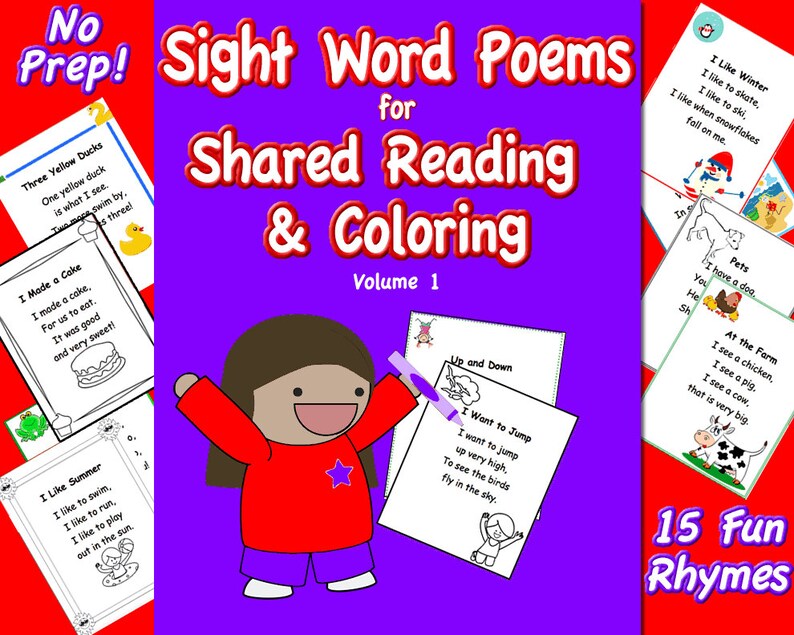 Sight Word Poems for Shared Reading and Coloring - Kindergarten to 1st ...