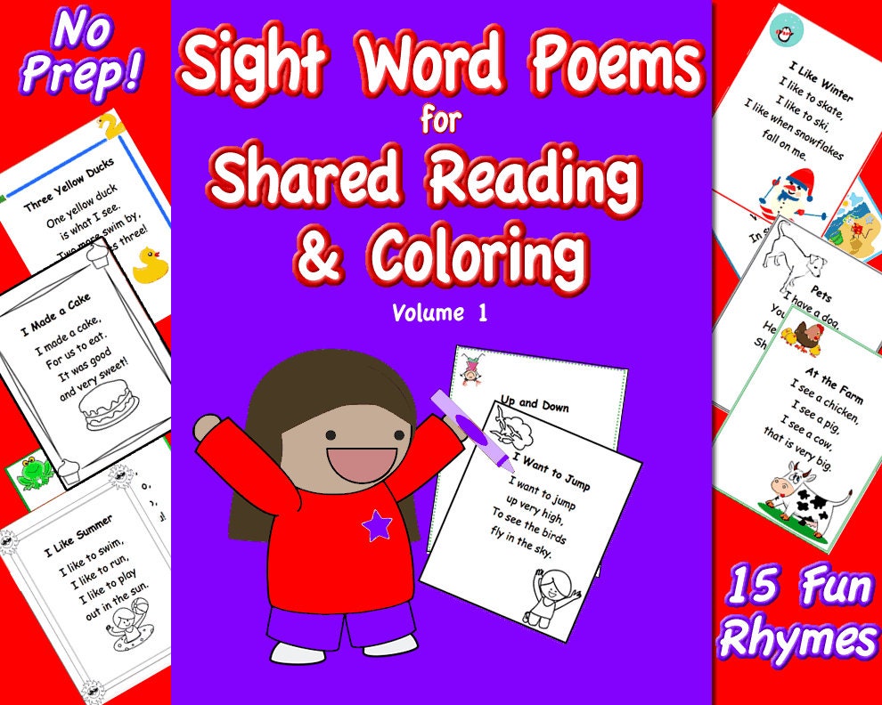 Sight Word Poems for Shared Reading and Coloring - Kindergarten to 1st ...