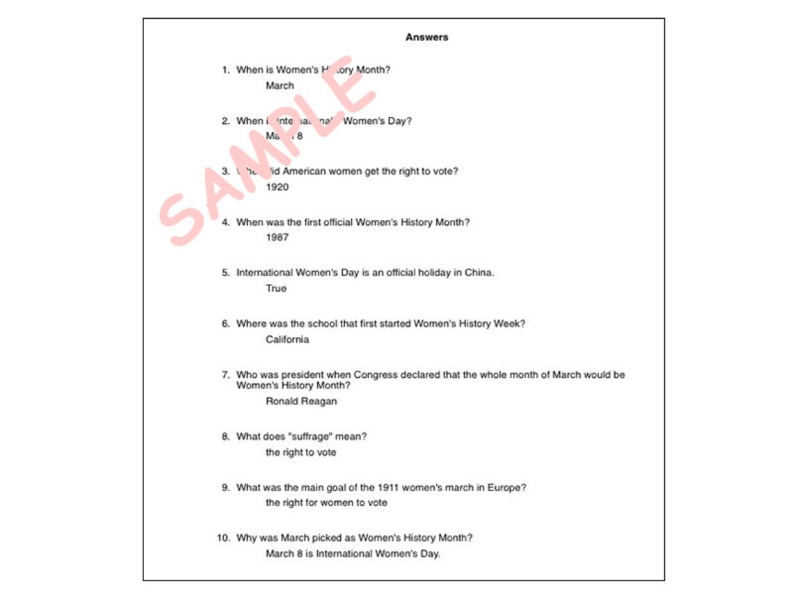 Women’s History Reading Comprehension Passages With Questions - Etsy