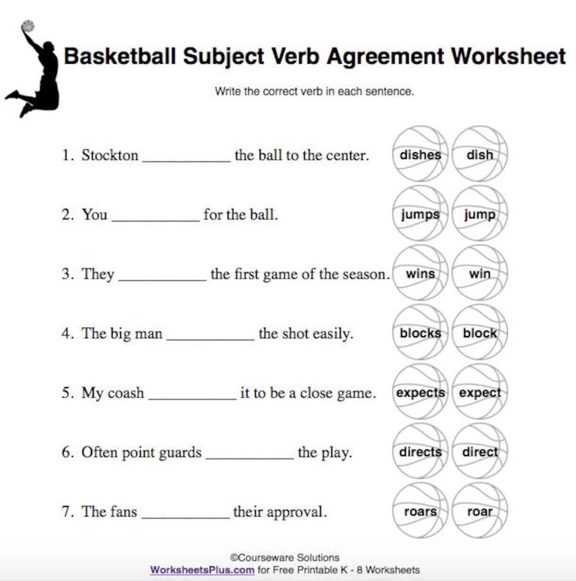 Subject Verb Agreement English Grammar Printable PDF Worksheets, 3rd or ...