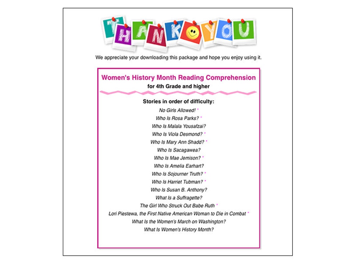 Women’s History Reading Comprehension Passages With Questions - Etsy