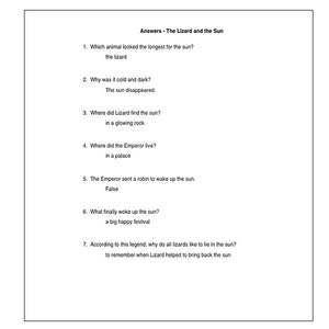 Lizard Stories Reading Comprehension for 3rd - 4th Grade - Includes ...