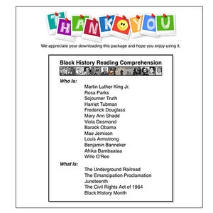 Black History Reading Comprehension Worksheets - Etsy