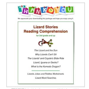 Lizard Stories Reading Comprehension for 3rd - 4th Grade - Includes ...