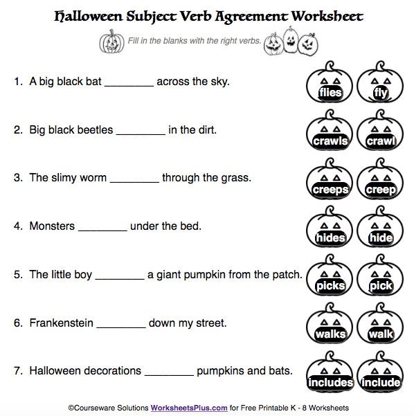 Subject Verb Agreement English Grammar Printable PDF Worksheets, 3rd or ...