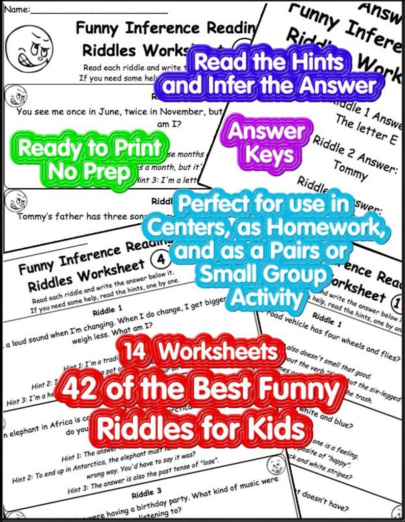 Funny Inference Riddles, Best Kids Riddles Reading Inferencing ...