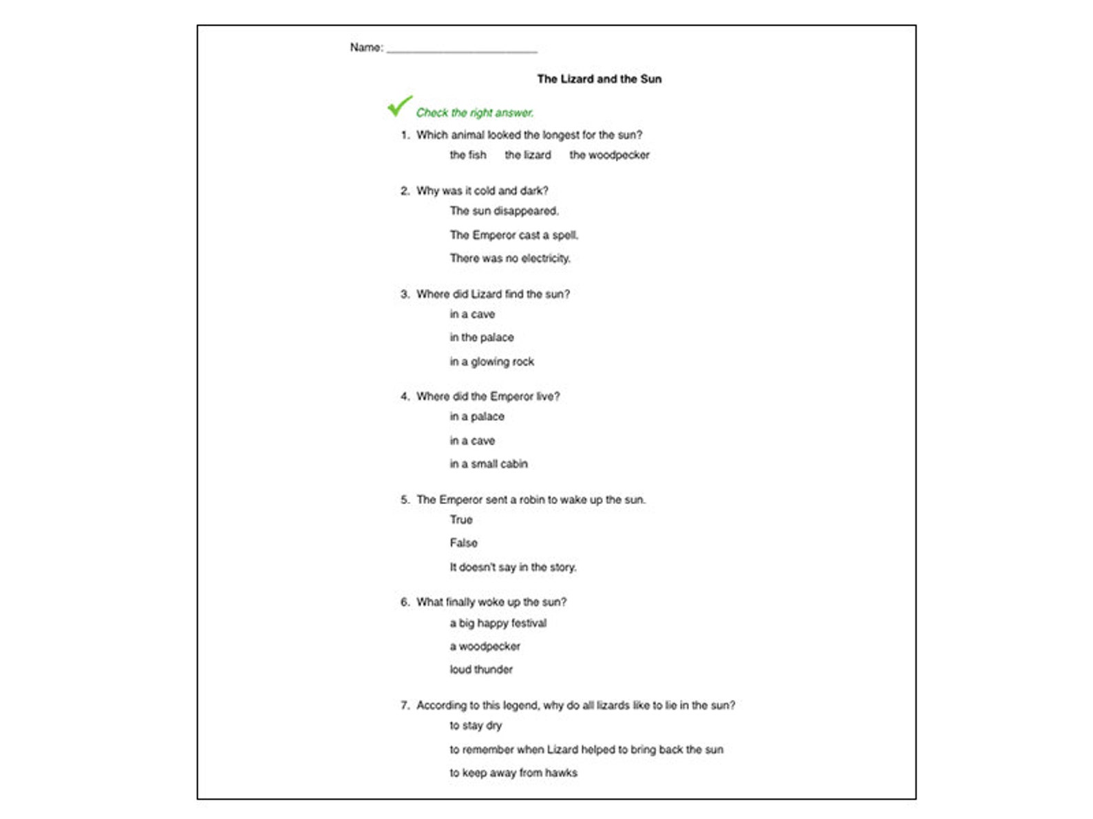 Lizard Stories Reading Comprehension for 3rd - 4th Grade - Includes ...