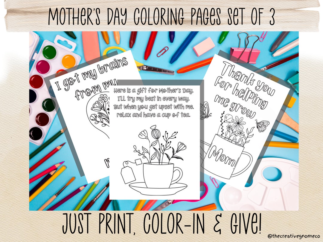 Mothers Day Coloring Pages, Set of 3, Gifts for Mom, Last Minute Gift ...