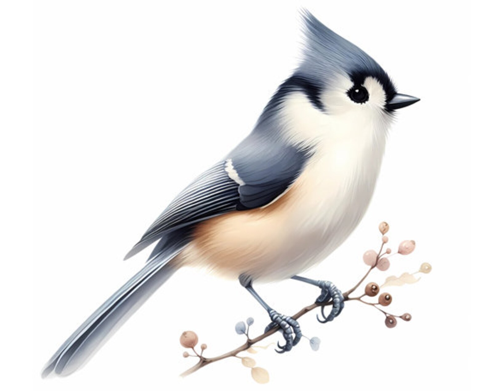 Digital Downloadable Watercolor Style Print of Tufted Titmouse Bird PNG ...
