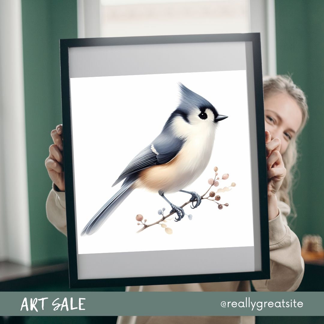 Digital Downloadable Watercolor Style Print of Tufted Titmouse Bird PNG ...