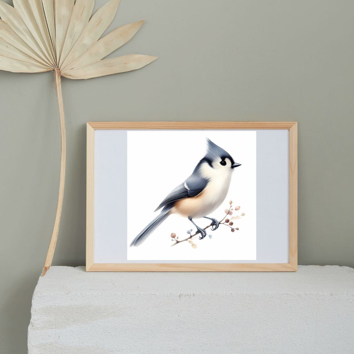 Digital Downloadable Watercolor Style Print of Tufted Titmouse Bird PNG ...