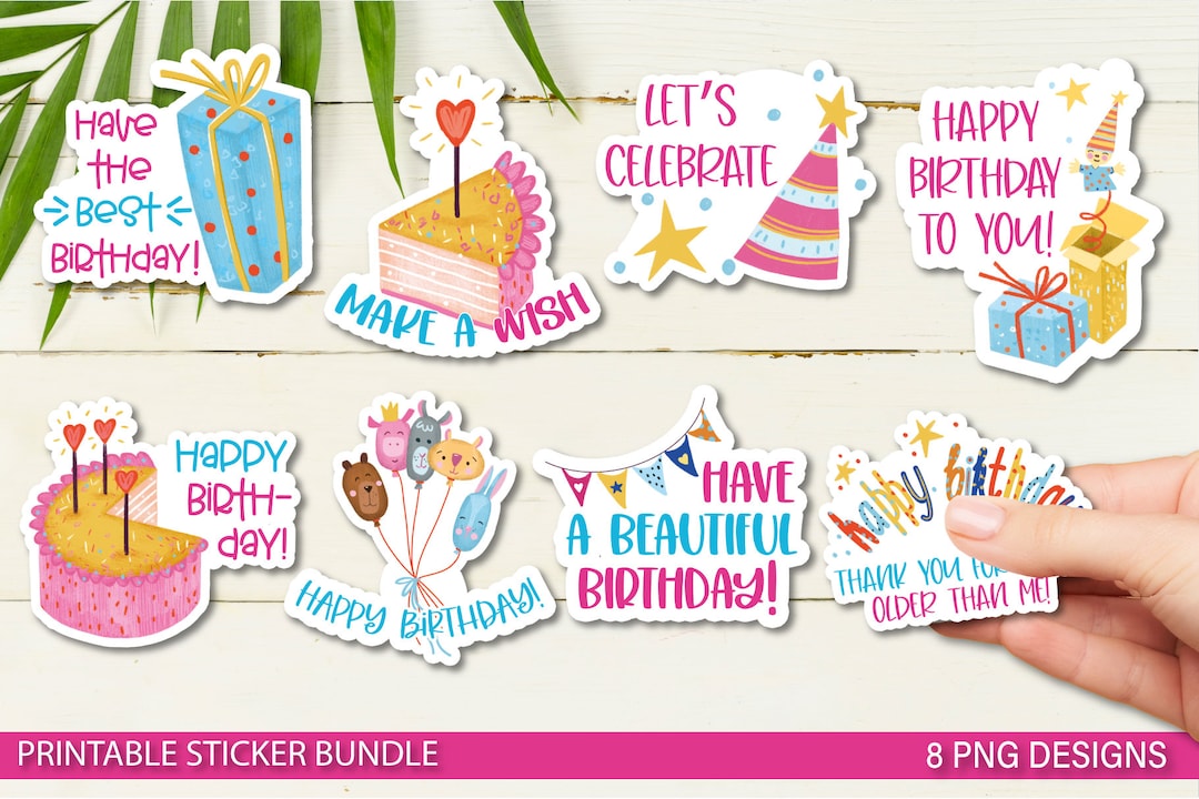 Happy Birthday Sticker Bundle, Birthday Party PNG, Printable Stickers ...