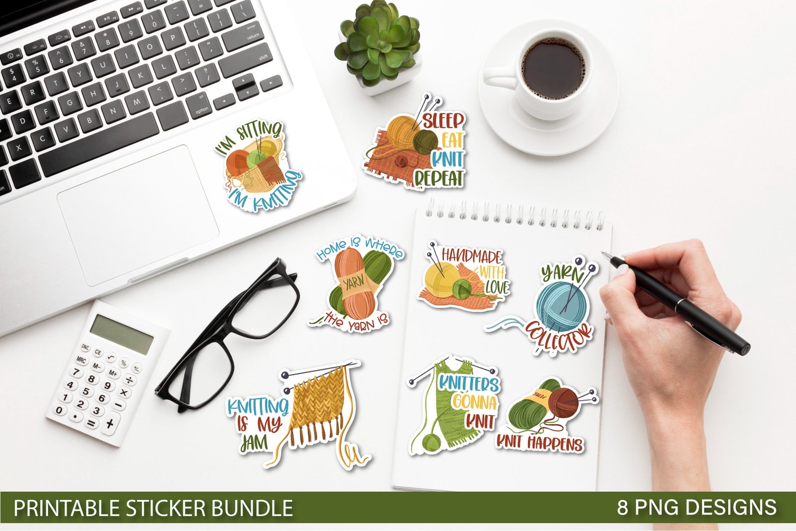 Knitting Sticker PNG Bundle, Knitting Printable Stickers, Knitting ...