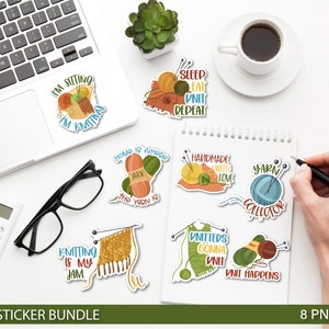Knitting Sticker PNG Bundle, Knitting Printable Stickers, Knitting ...