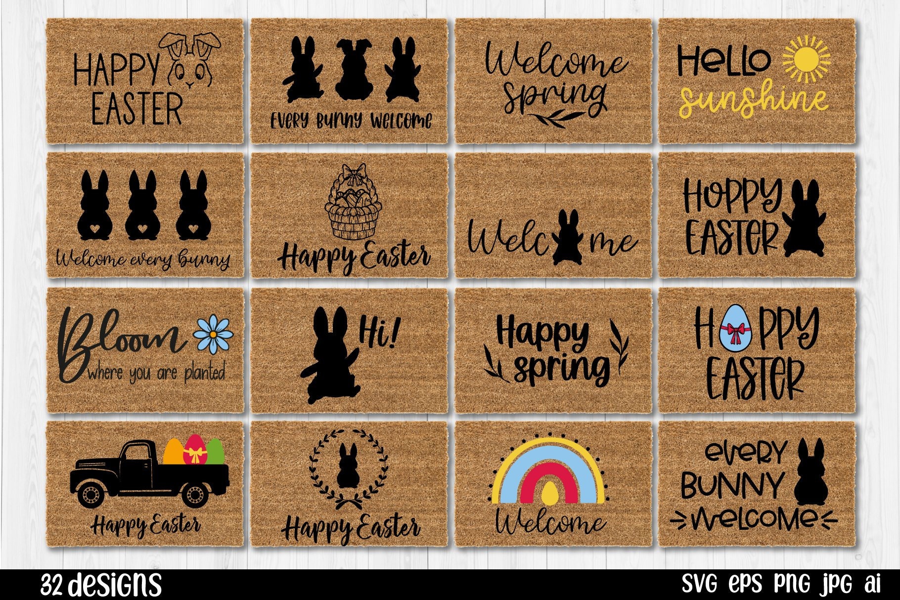 Easter Doormat SVG Bundle, Spring Door Mat Svg, Every Bunny Welcome Svg ...