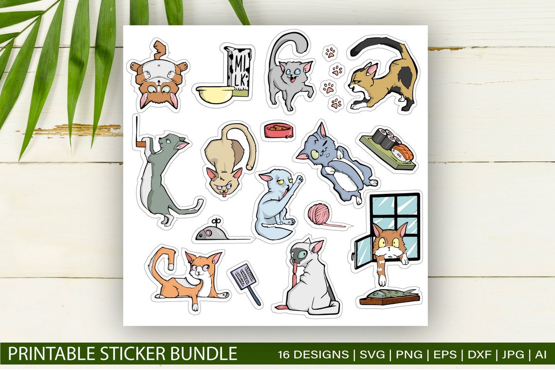 Funny Cat PNG Stickers Bundle, Printable Stickers for Cricut - Etsy