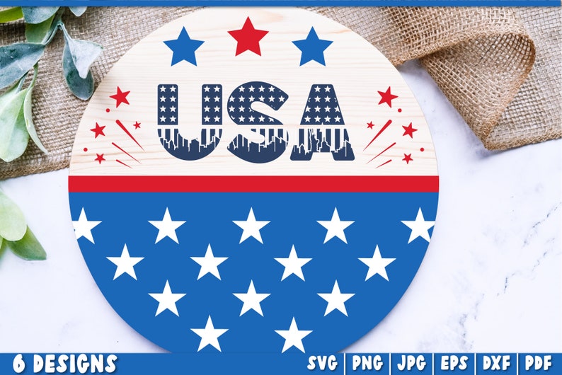 Patriotic Welcome Sign Bundle, Round Door Hanger SVG, 4th of July Sign ...