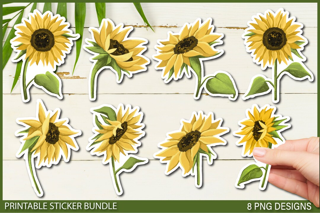 Sunflowers Stickers, Beautiful Floral Print and Cut Digital PNG Sticker ...
