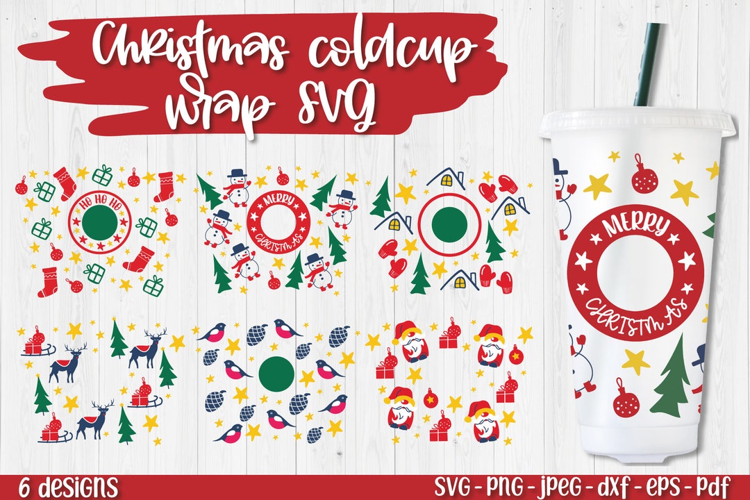 Cup Wrap Svg Bundle, Christmas Coffee Wrap Svg, Retro Christmas Svg ...