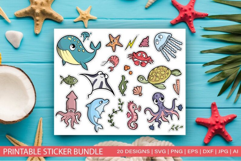 Sea Animals Printable Stickers - Etsy