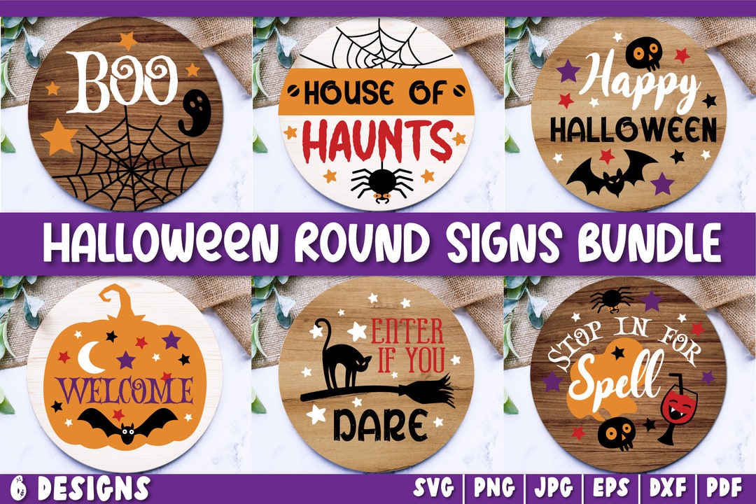 Round Halloween Svg Bundle, Halloween Sign Svg, Halloween Door Hanger ...