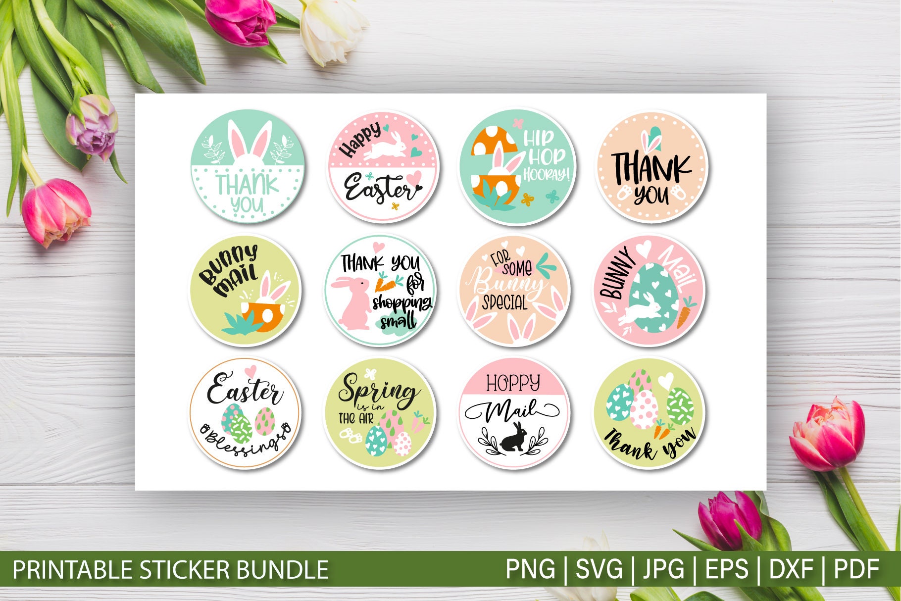 Easter Packaging Stickers, Spring Printable PNG Files, Thank You ...