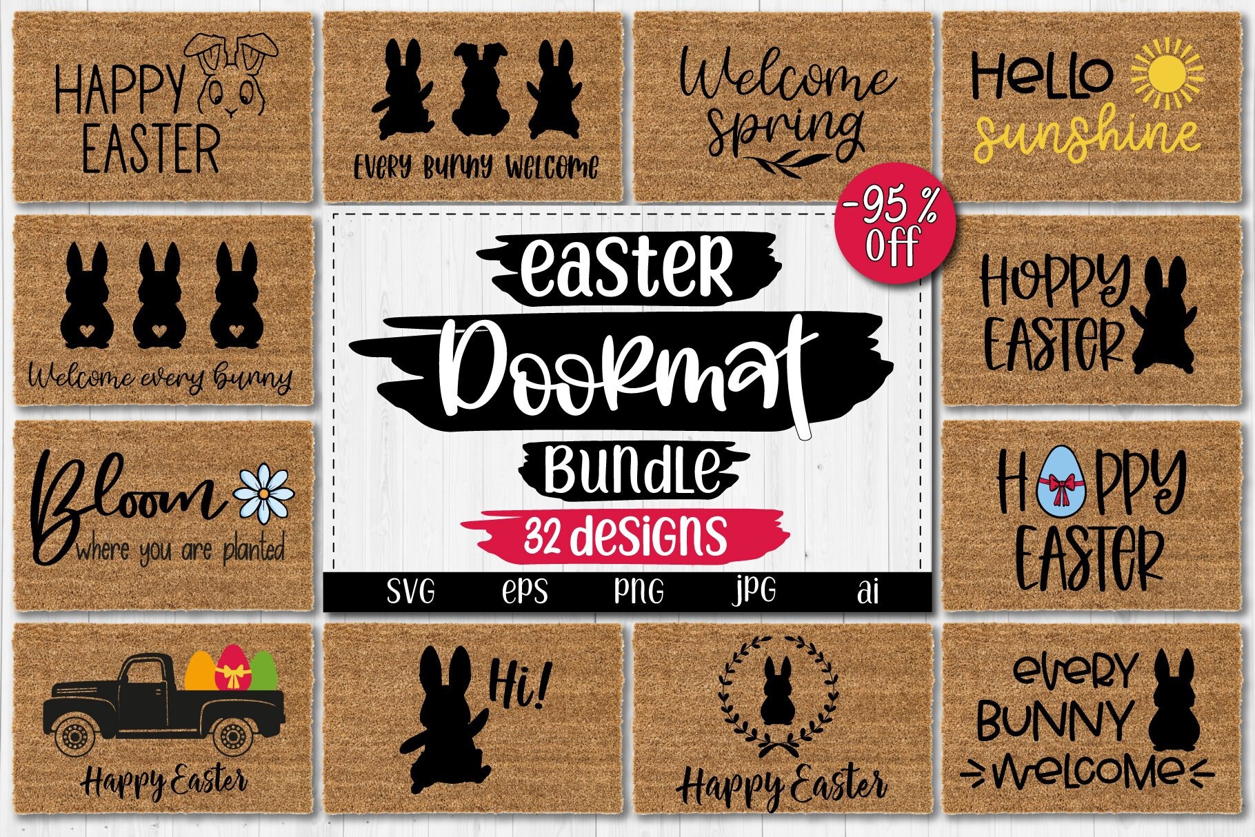 Easter Doormat SVG Bundle, Spring Door Mat Svg, Every Bunny Welcome Svg ...