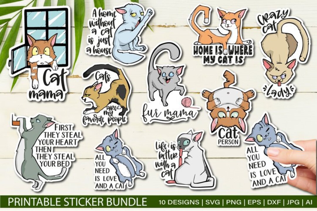 Funny Cat Bundle Svg / Printable Stickers for Cricut - Etsy