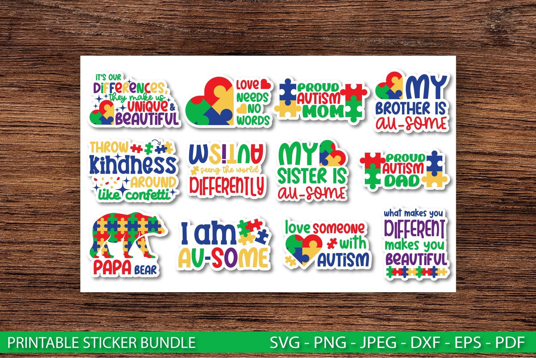 Autism Printable Sticker Bundle SVG, Autism Awareness Svg, Autism Mom ...