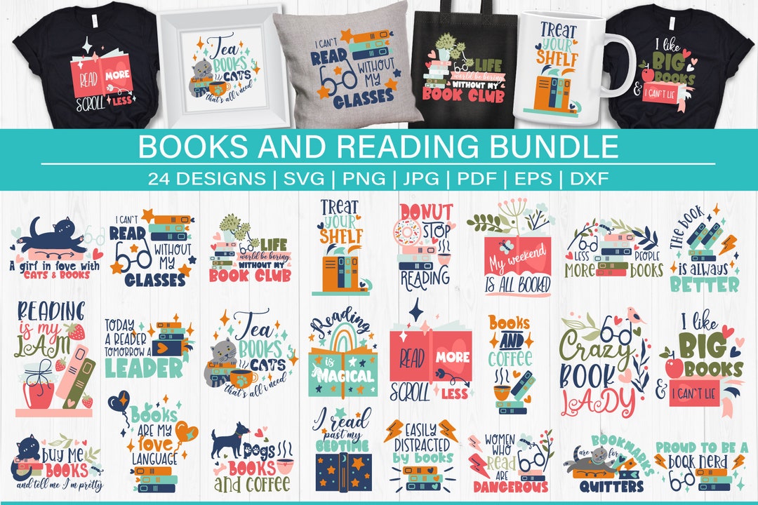 Reading Svg Bundle, Book Lover Svg, Books Svg, Book Worm Librarian Svg ...
