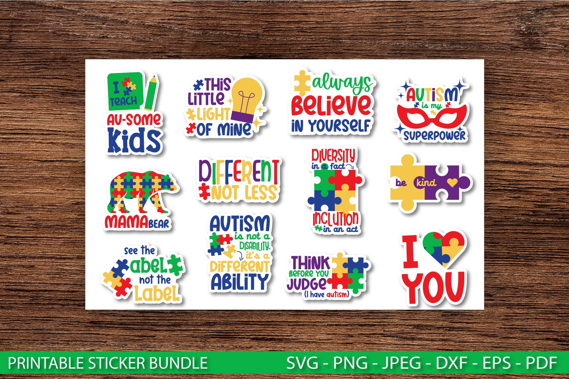 Autism Printable Sticker Bundle SVG, Autism Awareness Svg, Autism Mom ...