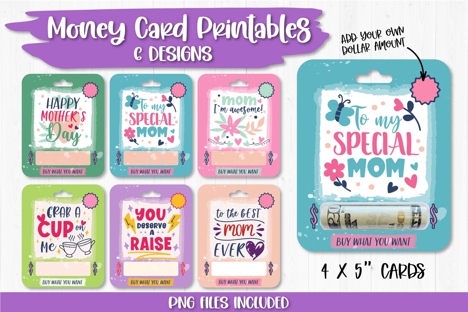 Mother's Day Money Cards Bundle / Mom Money Holder Card PNG / Printable ...