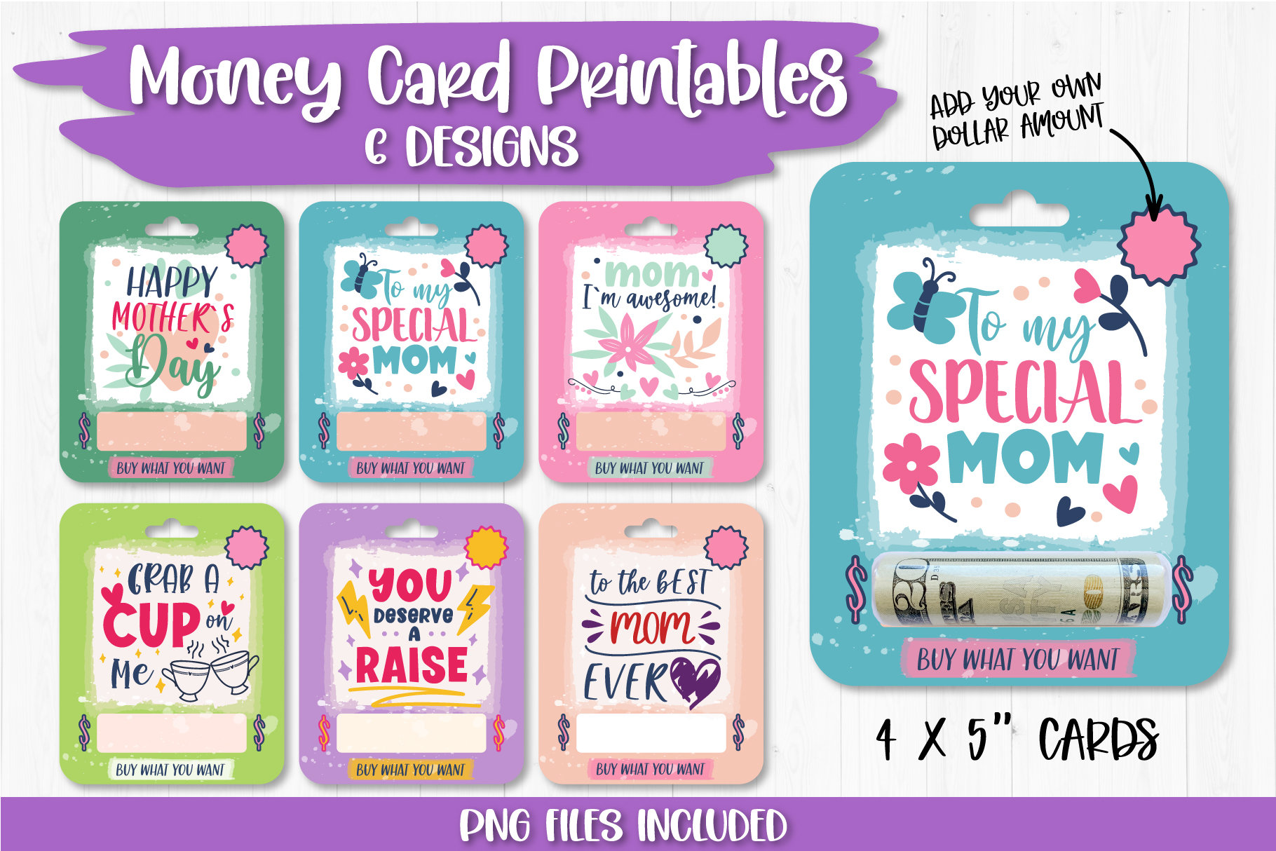 Mother's Day Money Cards Bundle / Mom Money Holder Card PNG / Printable ...
