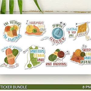 Knitting Sticker PNG Bundle, Knitting Printable Stickers, Knitting ...
