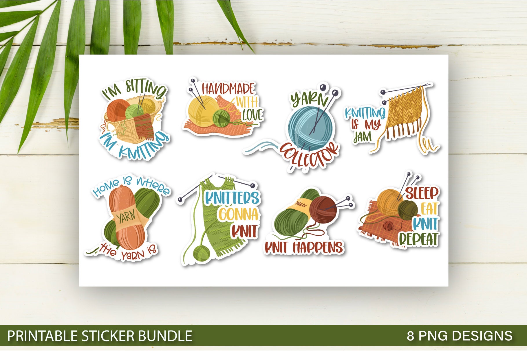 Knitting Sticker PNG Bundle, Knitting Printable Stickers, Knitting ...