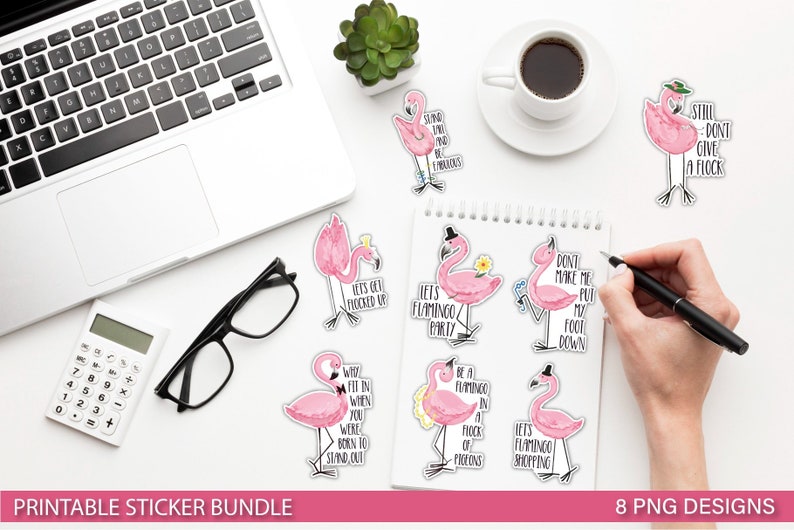 Flamingo Stickers PNG, Tropical Design, Printable Stickers for Cricut ...