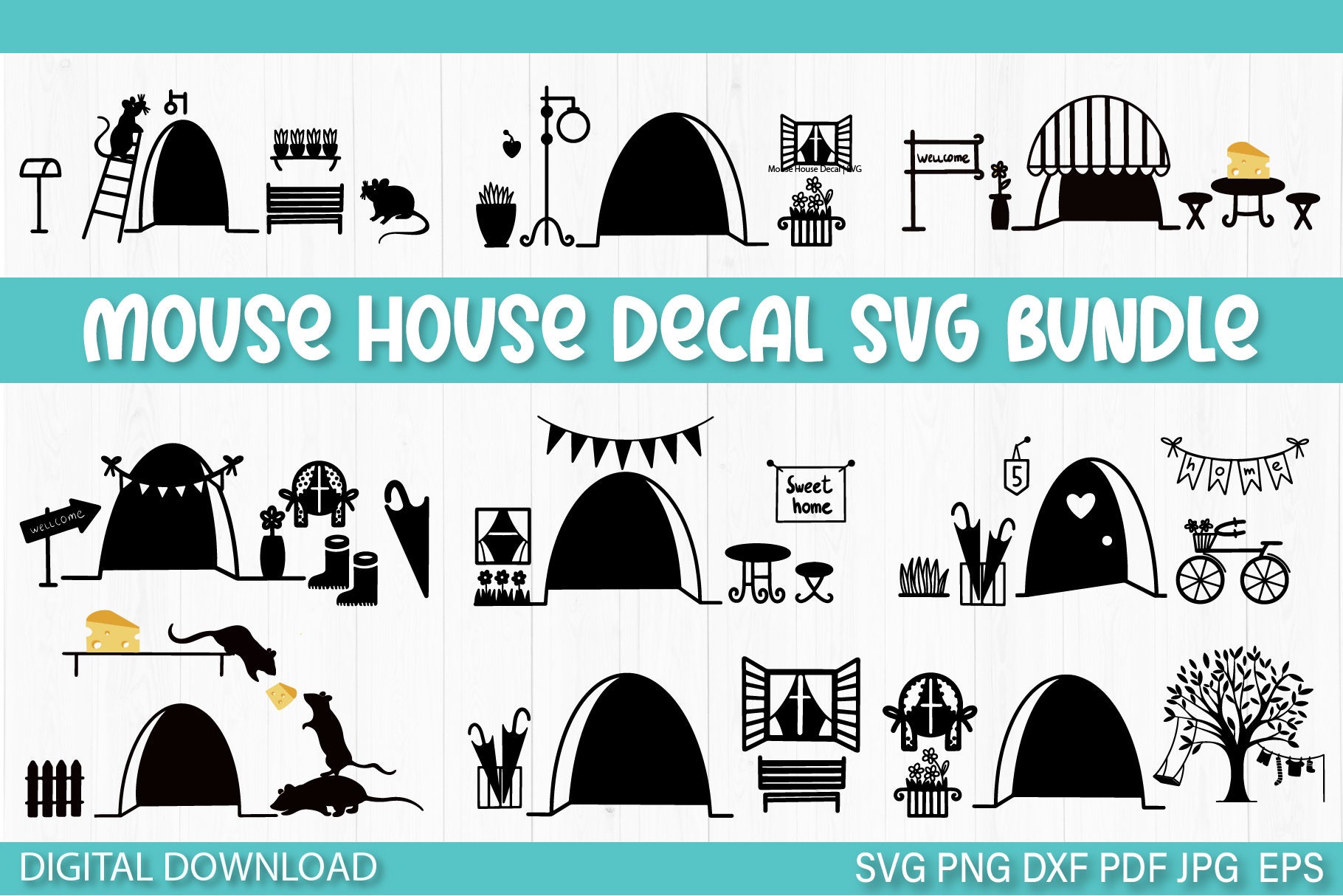 Mouse Home Funny Wall Decal SVG Bundle, Mouse Hole SVG, , Skirting ...