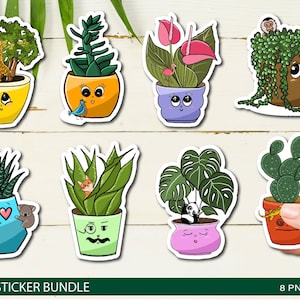 House Plants PNG Stickers Bundle, Plant Lover Bundle, Funny Plants PNG ...