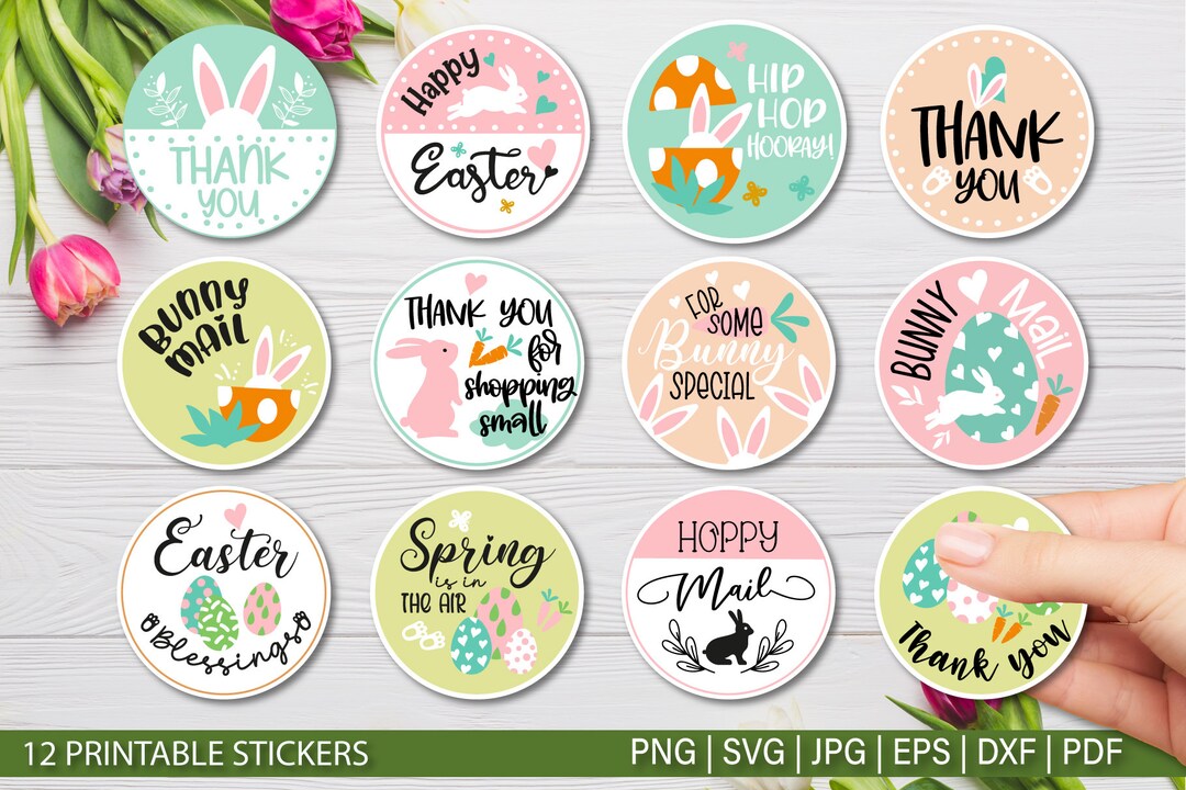 Easter Packaging Stickers, Spring Printable PNG Files, Thank You ...
