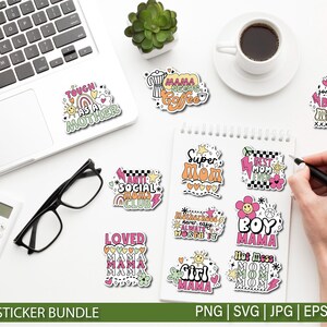 Retro Mama Stickers Svg Bundle, Mom Quotes Svg, Printable Stickers ...