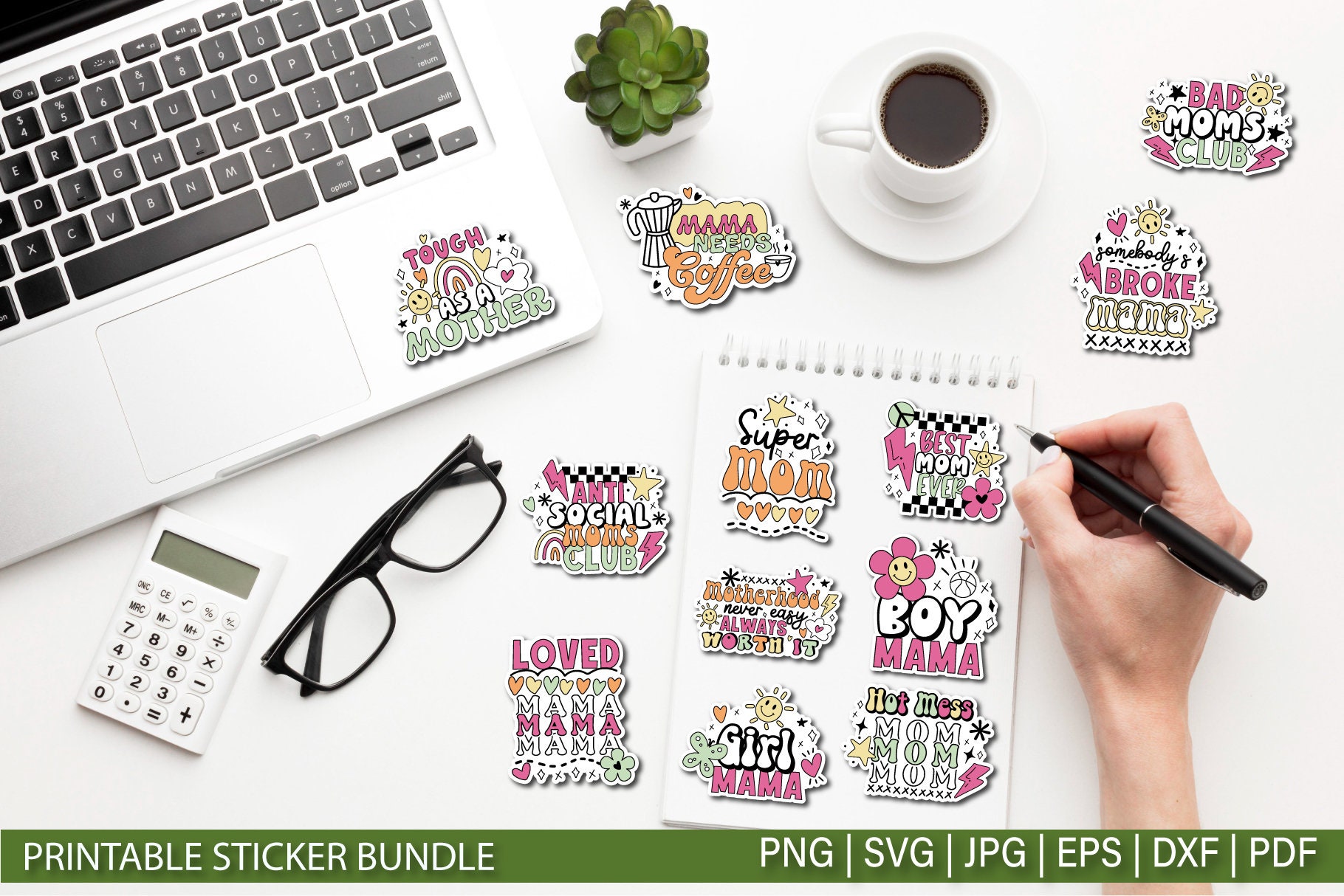 Retro Mama Stickers Svg Bundle, Mom Quotes Svg, Printable Stickers ...