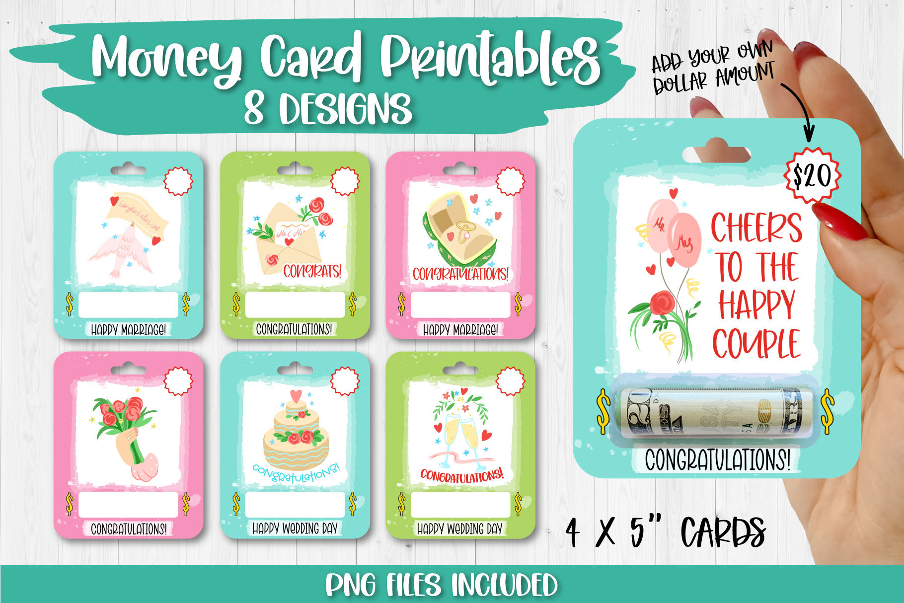 Printable Wedding Card, Wedding Money Gift, Money Card, Congratulations ...