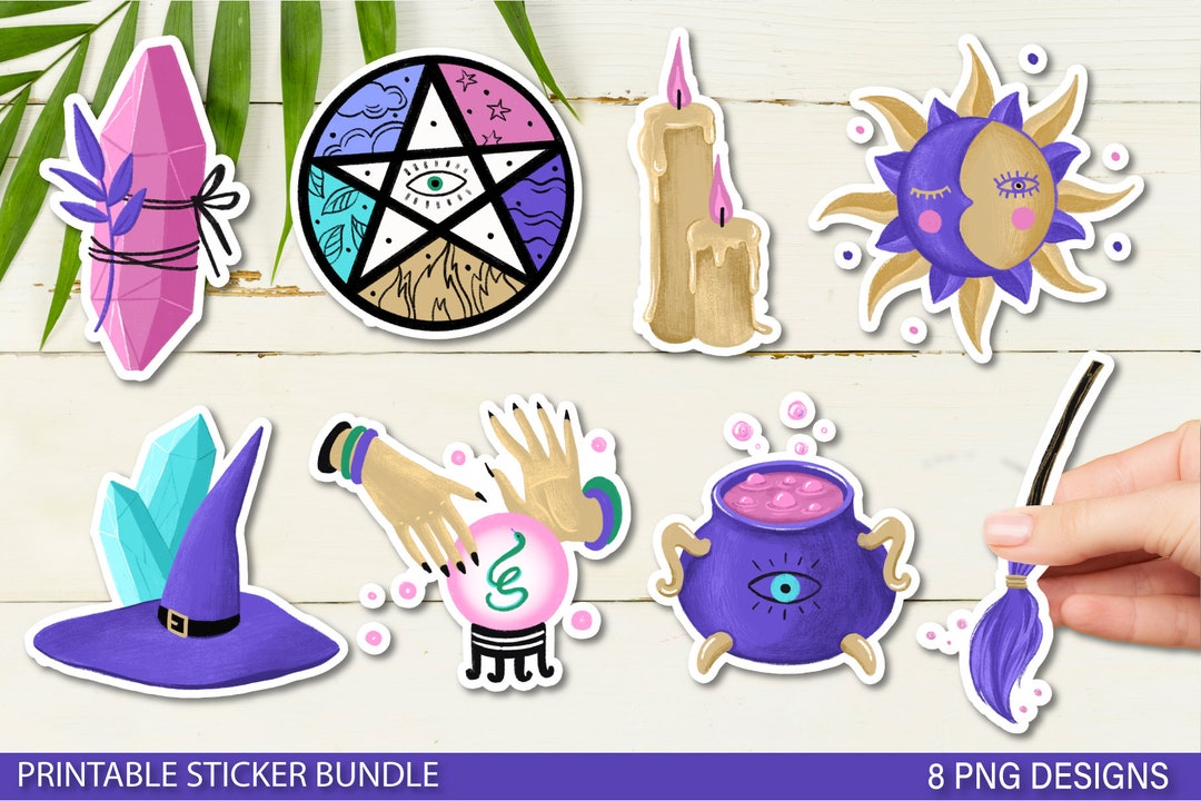 Printable Celestial Stickers PNG, Magic Design Sticker Bundle, witch ...