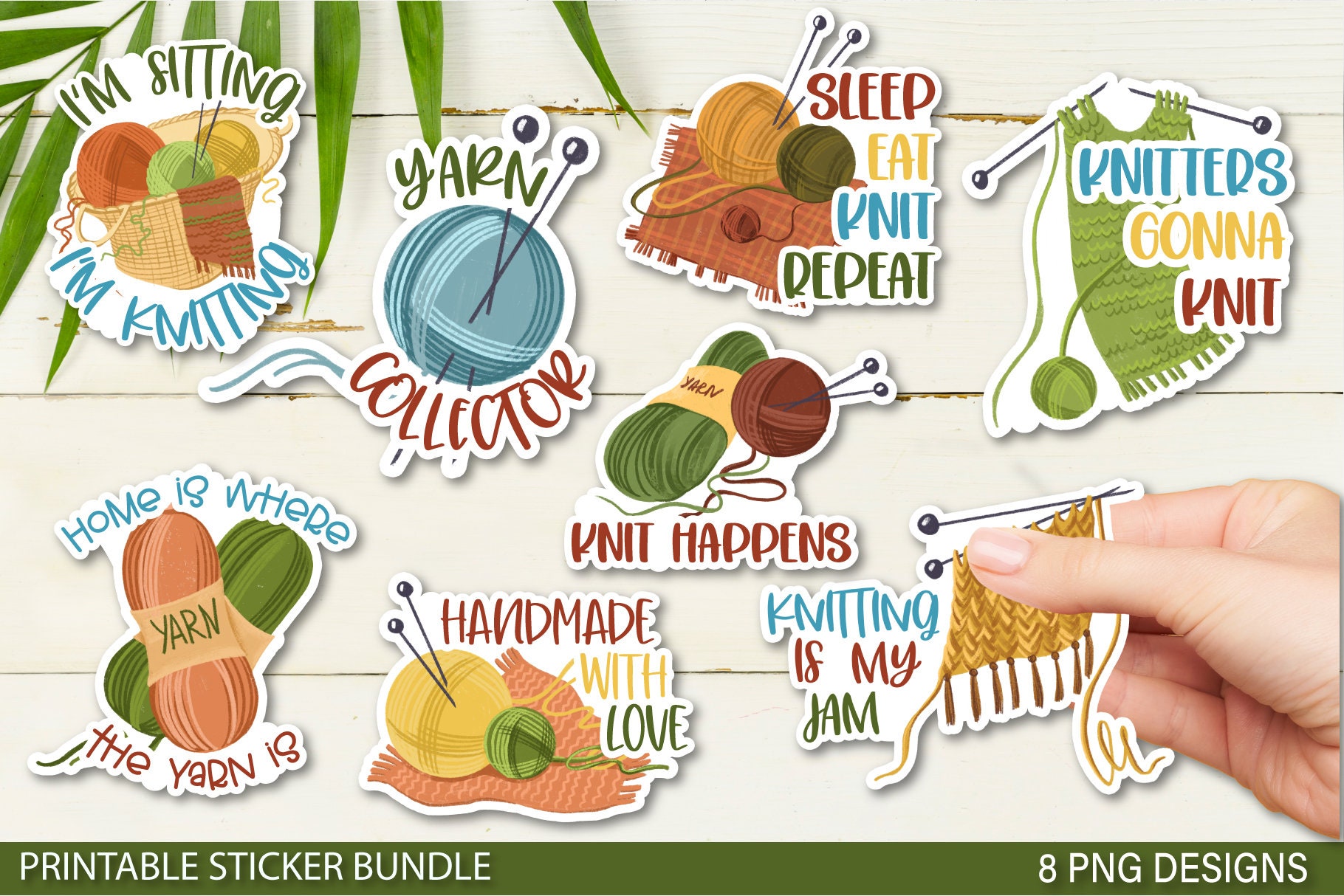 Knitting Sticker PNG Bundle, Knitting Printable Stickers, Knitting ...